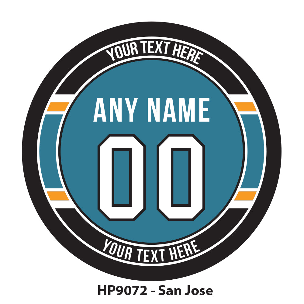 HP9072 - San Jose Hockey Team Colors Puck – hockeypucks.com
